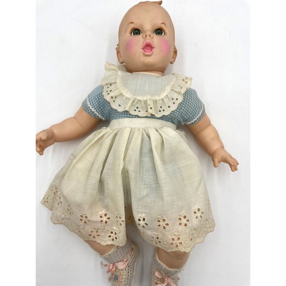 Gerber | Toys | Vintage Gerber Baby Doll Blue White Dress Knit Booties ...